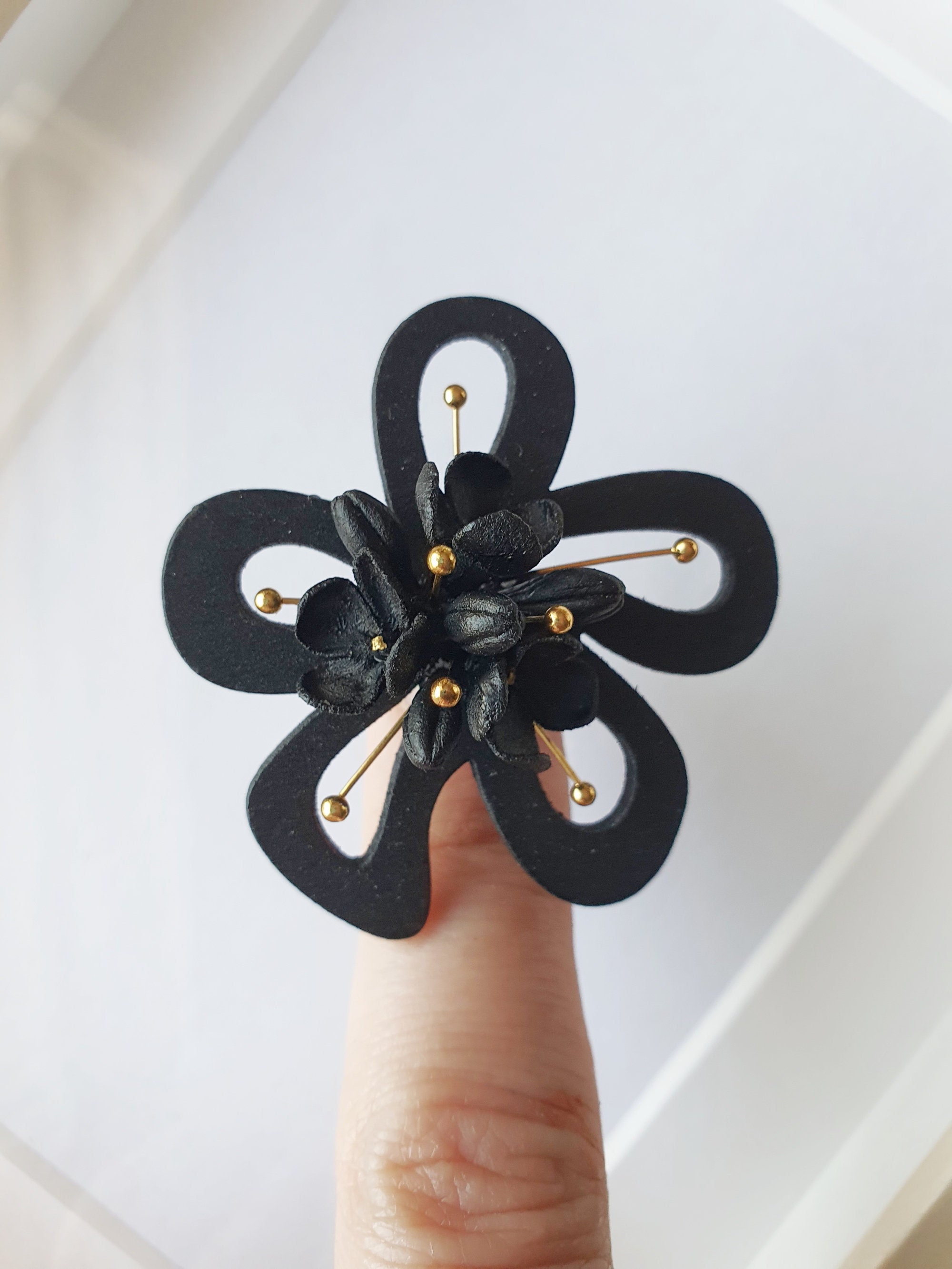 Black Flower Statement Ring Cocktail Flower Ring Lilac Ring Adjustable ...