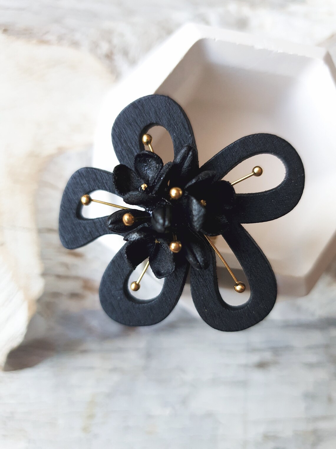 Black Flower Statement Ring Cocktail Flower Ring Lilac Ring - Etsy