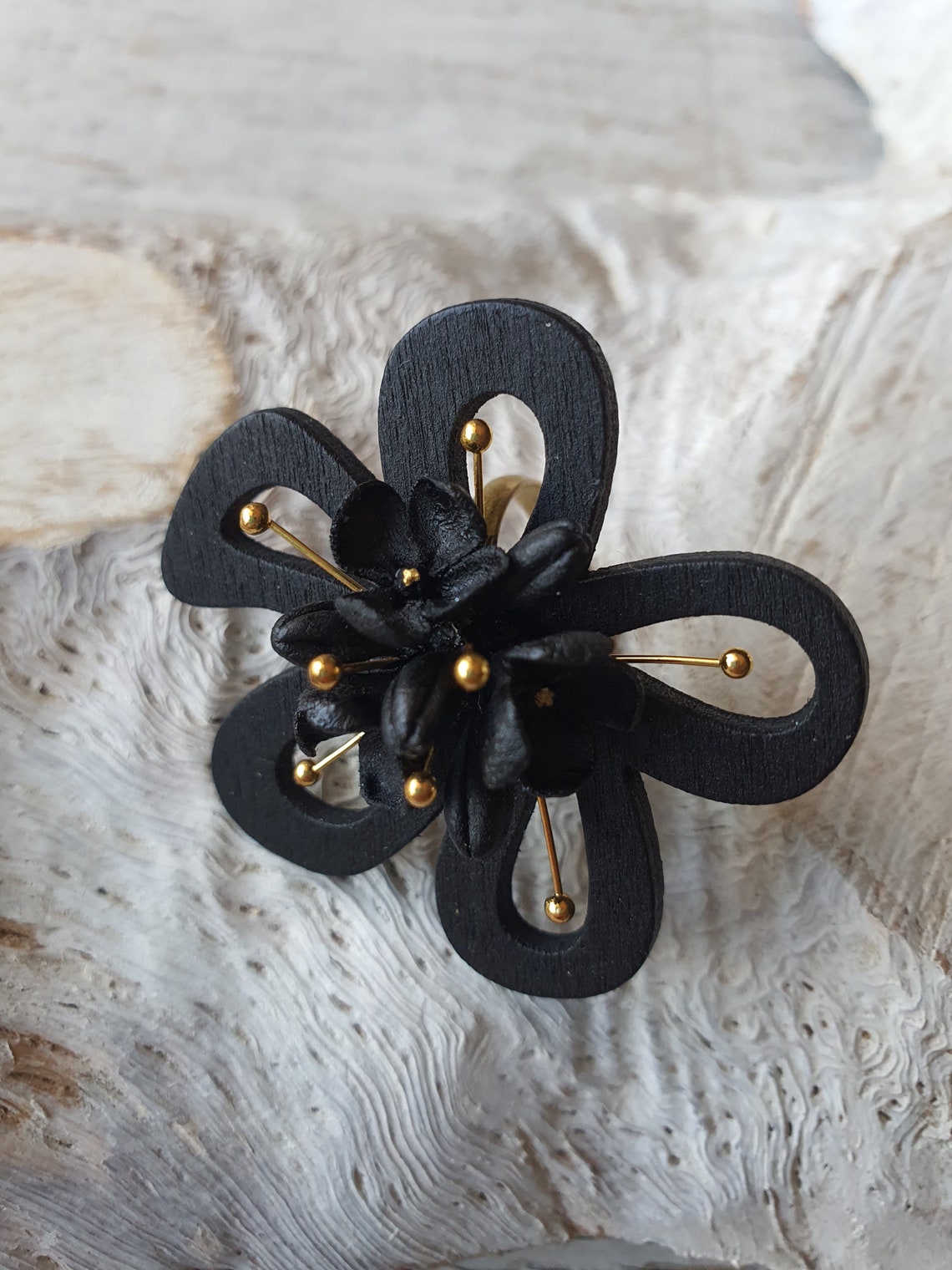 Black Flower Statement Ring Cocktail Flower Ring Lilac Ring - Etsy