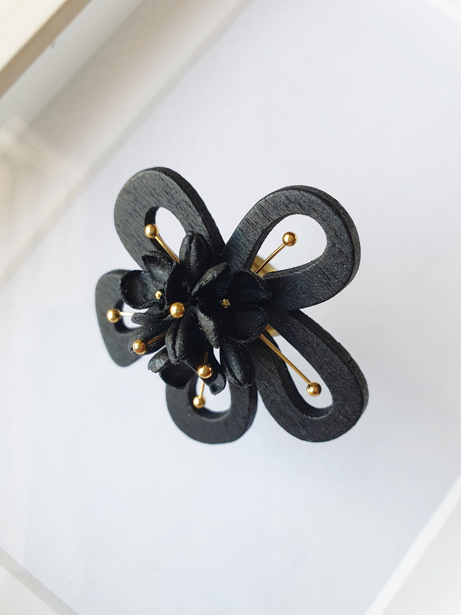 Black Flower Statement Ring Cocktail Flower Ring Lilac Ring - Etsy