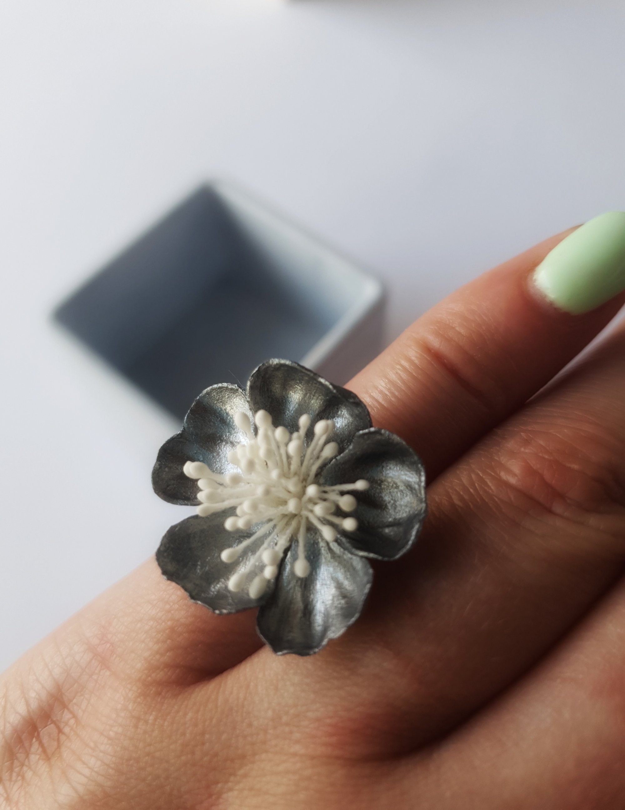 Silver Flower Ring Sakura Ring Cherry Blossom Ring Plants Ring - Etsy