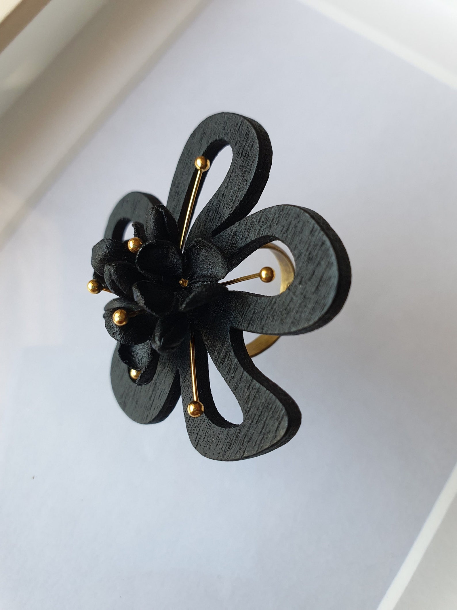 Black Flower Statement Ring Cocktail Flower Ring Lilac Ring - Etsy