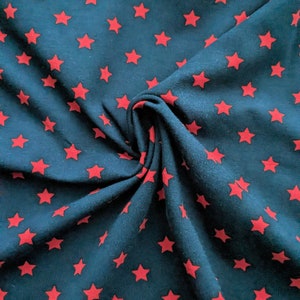 Blue Jersey Fabric, Red Star Pattern, Dark Blue Stars Jersey, Red Star ...