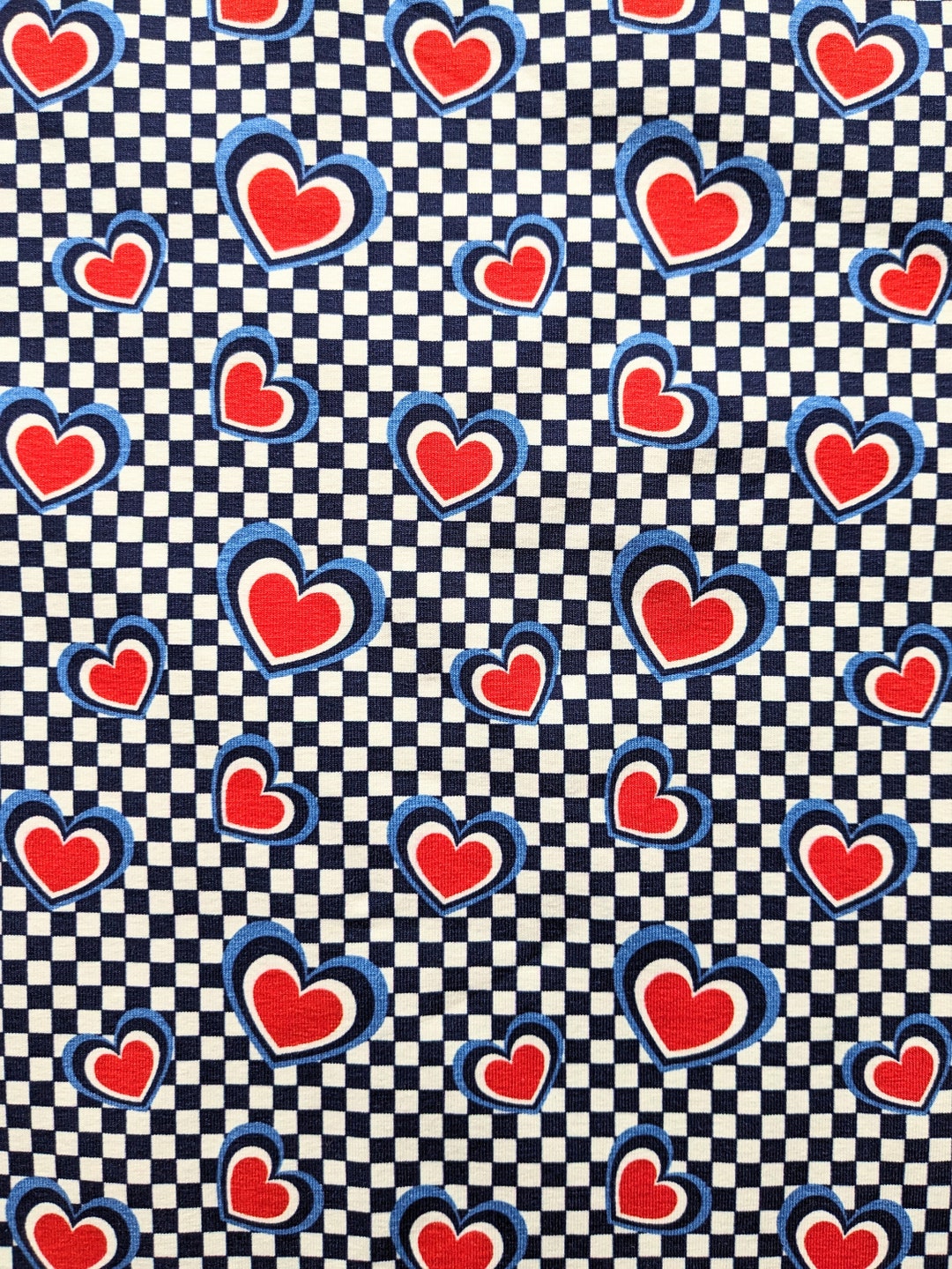 Love Heart Stretch Cotton Fabric, Checkerboard Heart Fabric, Blue ...