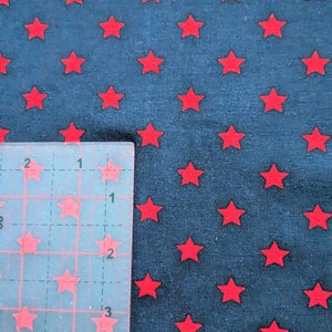 Blue Jersey Fabric, Red Star Pattern, Dark Blue Stars Jersey, Red Star ...