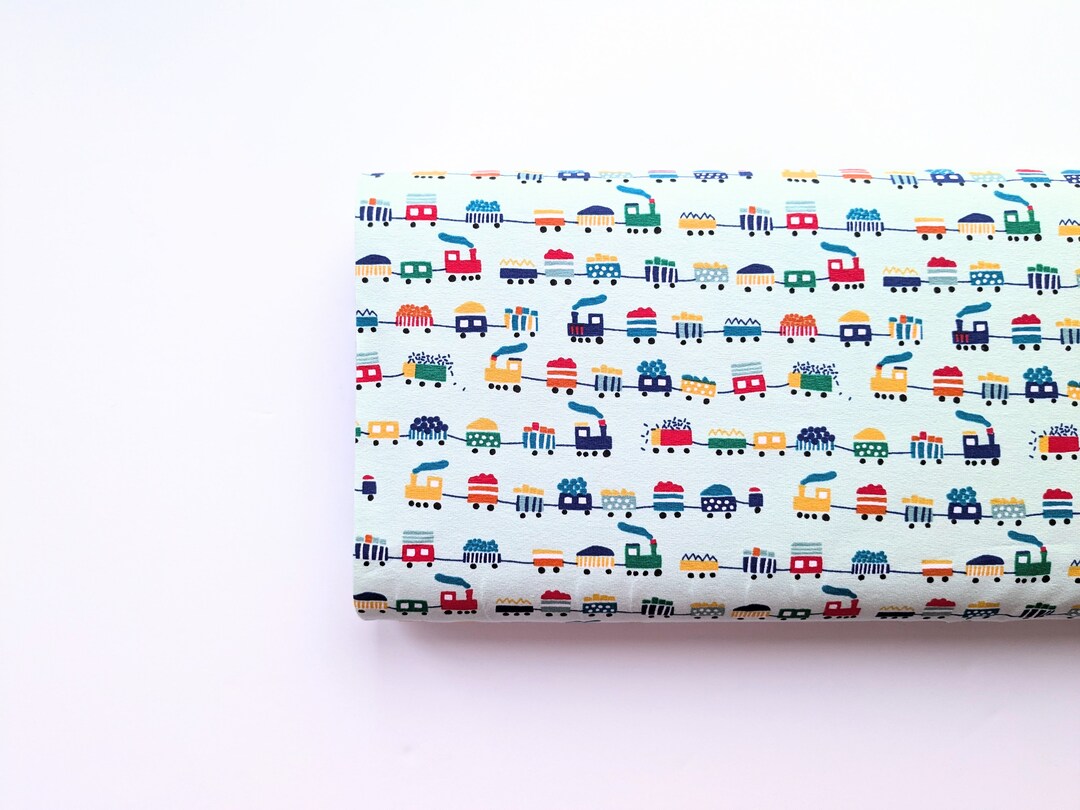 Train Fabric, Toy Train Stretch Fabric, Rainbow Train Kids Knit - Etsy