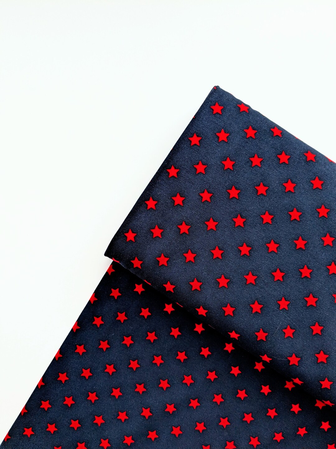 Blue Jersey Fabric, Red Star Pattern, Dark Blue Stars Jersey, Red Star ...