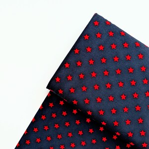 Blue Jersey Fabric, Red Star Pattern, Dark Blue Stars Jersey, Red Star ...