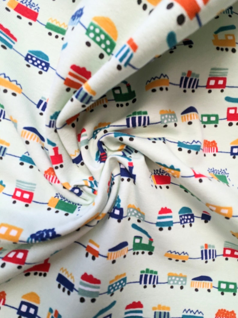 Train Fabric, Toy Train Stretch Fabric, Rainbow Train Kids Knit - Etsy