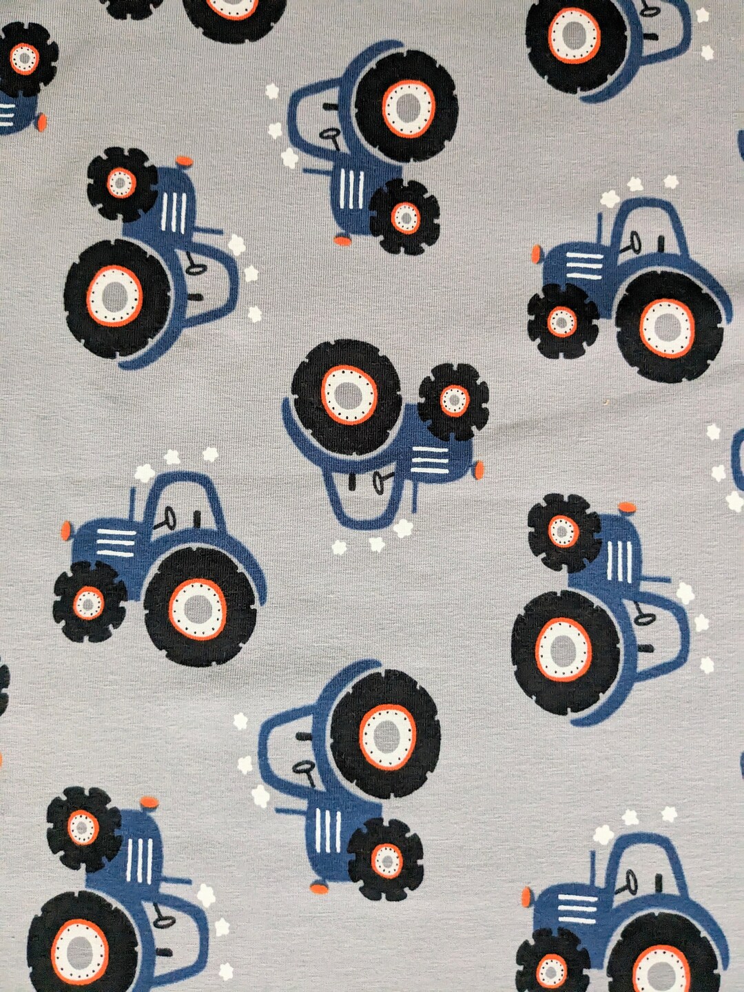 Tractor Jersey Fabric, Blue Tractor Cotton Jersey, Grey Jersey Wit Dark ...