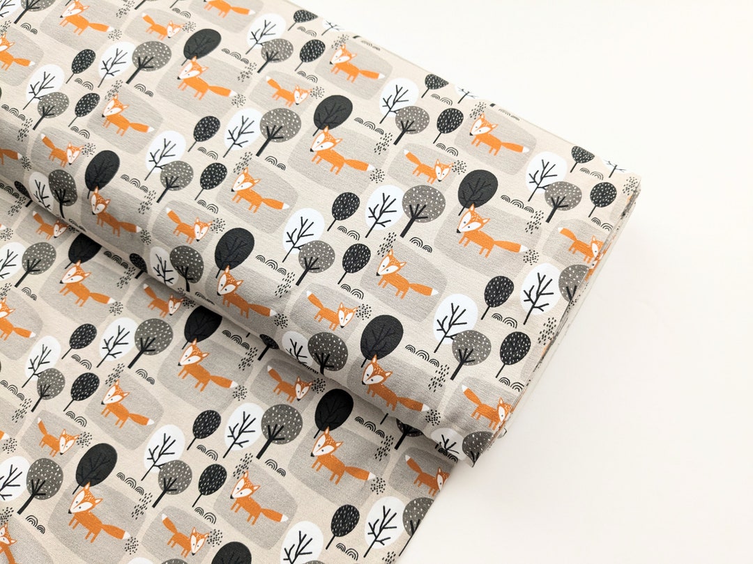 Fox Stretch Knit Fabric, Woodland Jersey Fabric, Fox Forest Jersey - Etsy