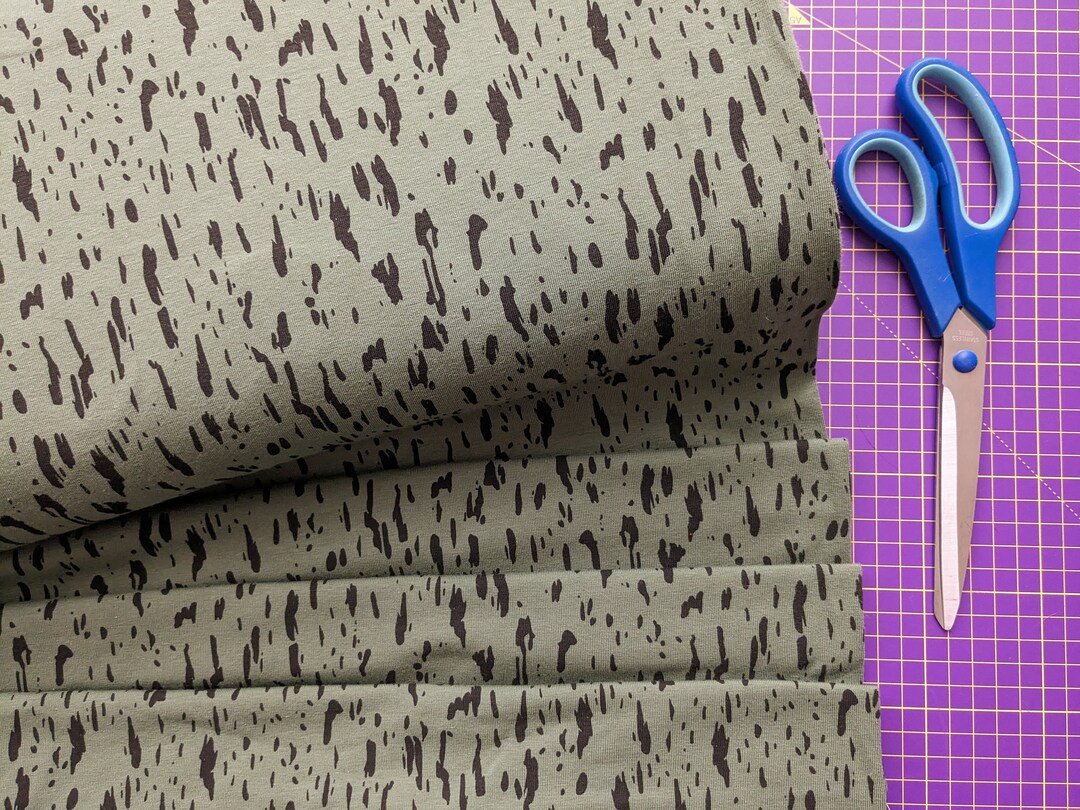 Green Stretch Knit Jersey Fabric, Black Fleck Pattern Jersey, Khaki ...