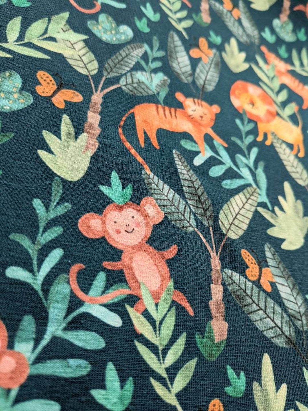 Monkey Fabric, Monkey Tree Stretch Jersey, Jungle Cotton Jersey Fabric ...