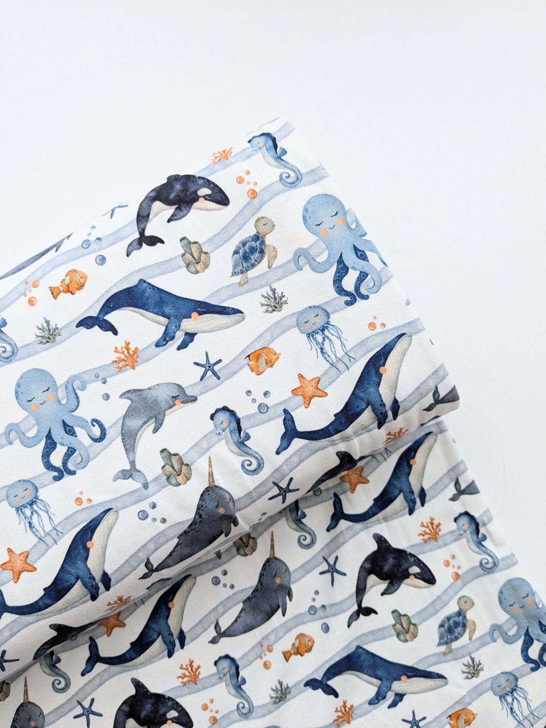 Blue Whale Fabric, Sea Life Jersey, Whale Jersey Fabric - Etsy