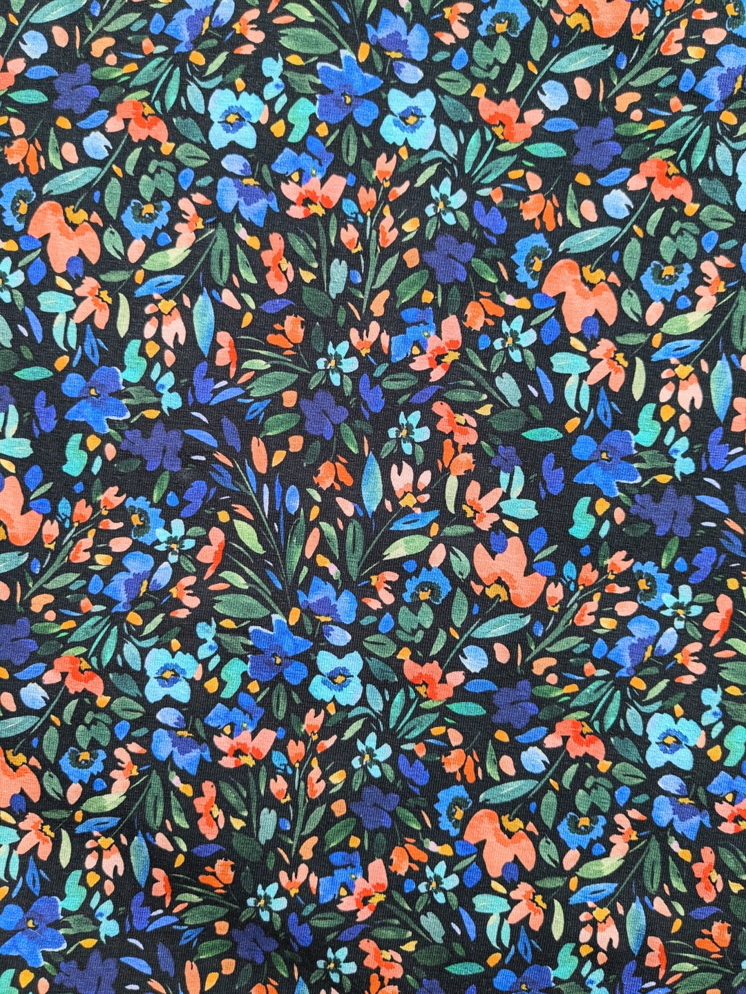 Ditsy Flower Jersey Fabric, Coral Flower Jersey, Black Floral Fabric - Etsy