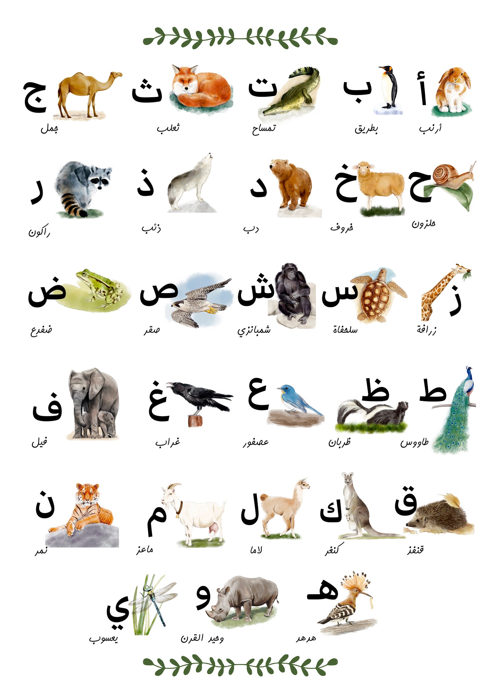 Animals Arabic Alphabet Educational Poster Printable Wall Art | Etsy