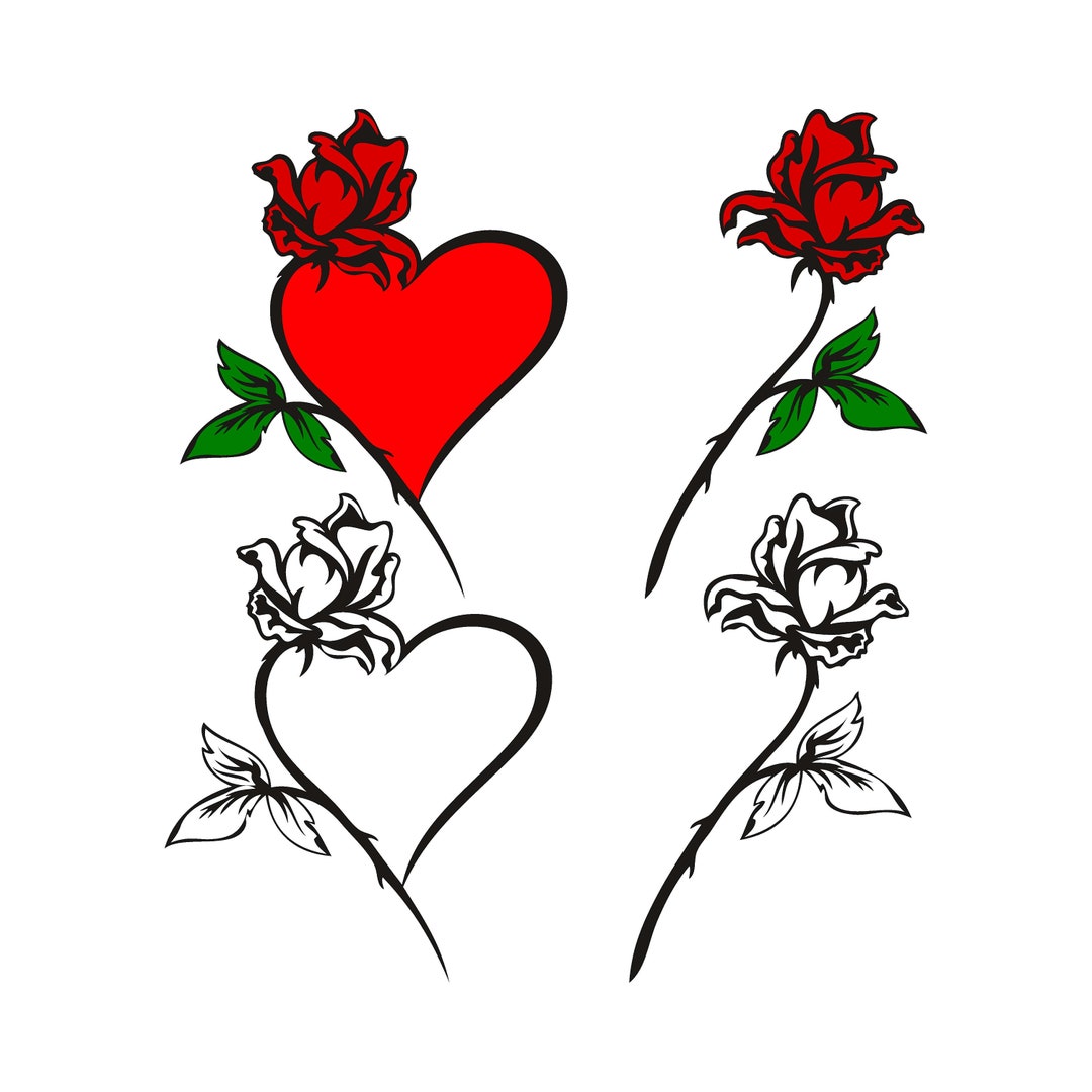 Rose and Heart Svg, Valentine Heart Svg Bundle, Printable Clipart, Cut ...
