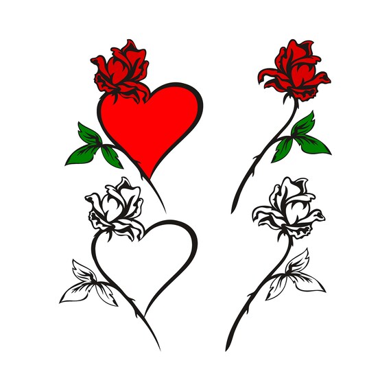 Rose and Heart Svg Valentine Heart Svg Bundle Printable | Etsy UK