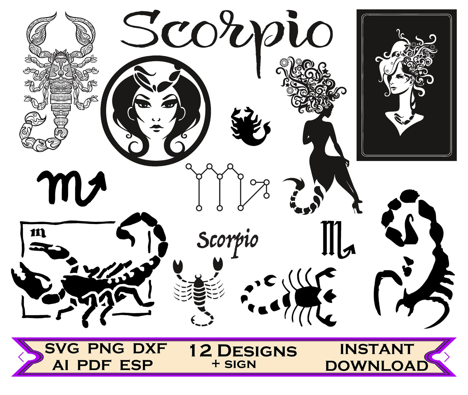 Vintage Scorpio Sign Svg Dxf Eps Png Pdf Birthday Queen - Etsy
