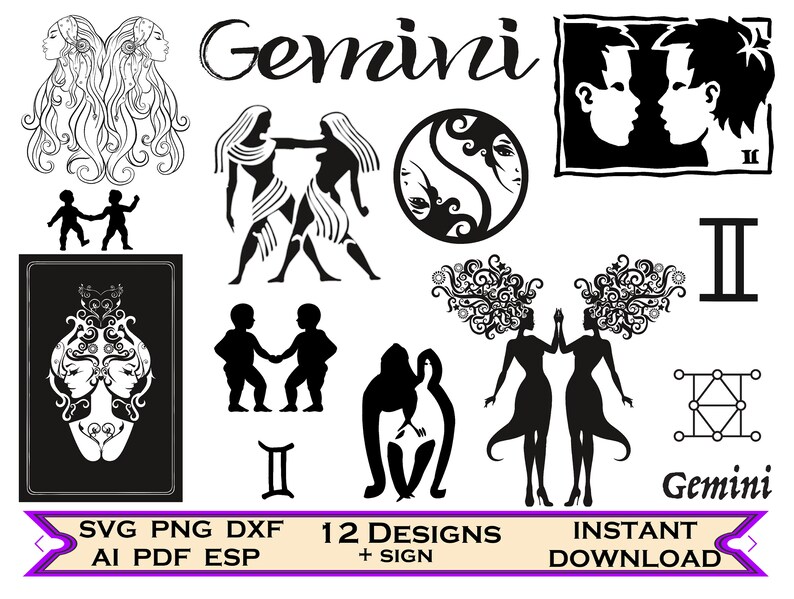 Unique Zodiac Gemini Svg Dxf Eps Pdf 12 Zodiac Png - Etsy