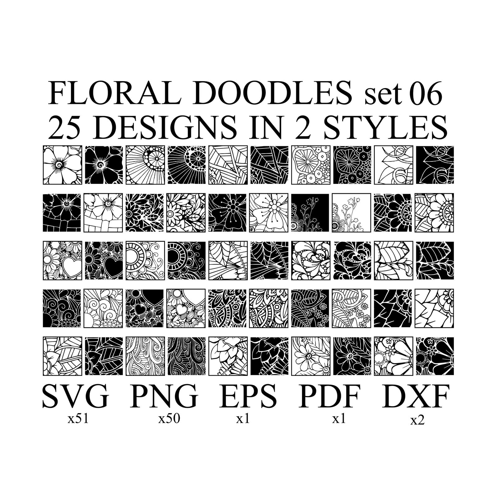 Floral Doodle Vector Pack Floral Clipart Bundle Doodle - Etsy