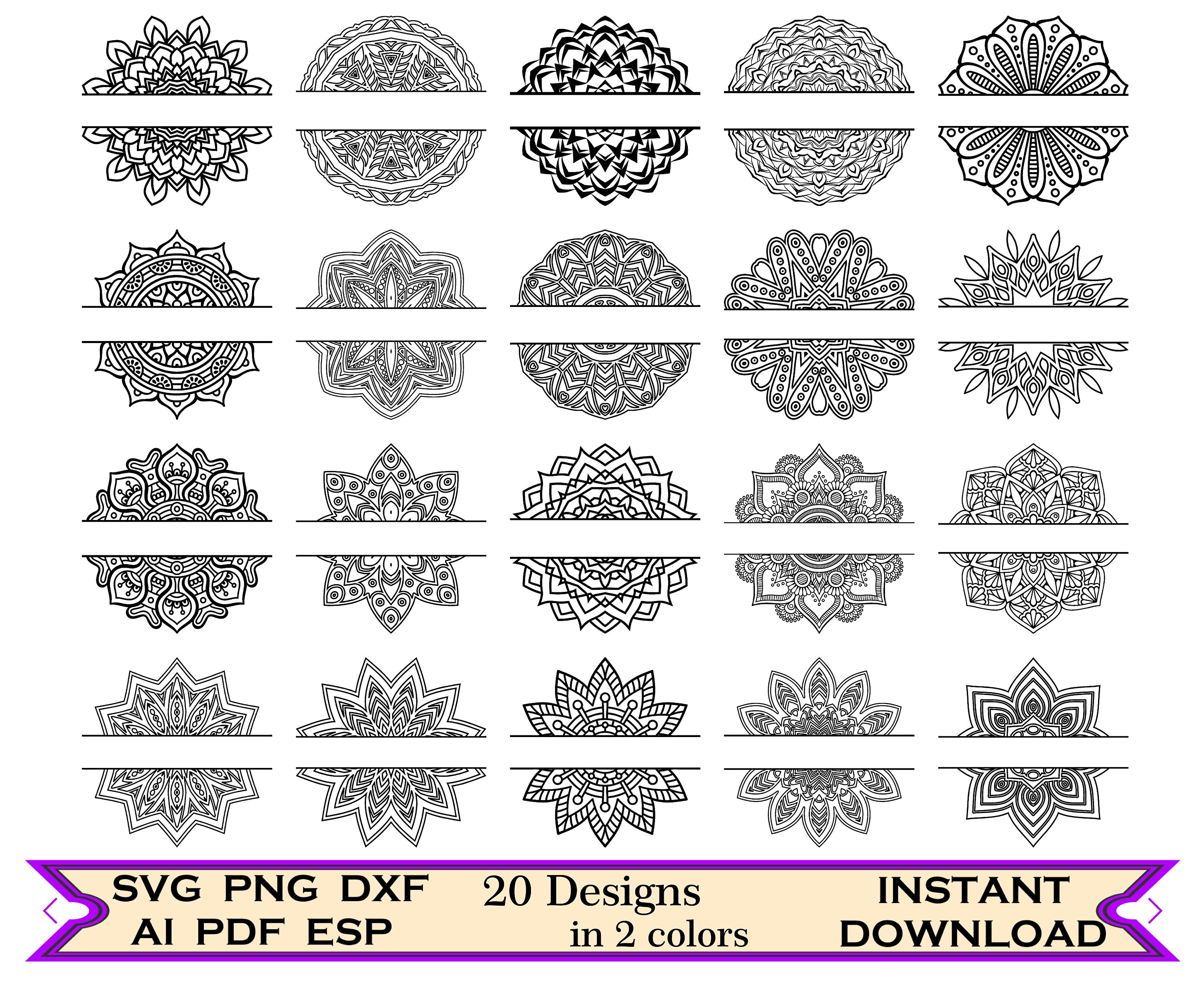 Split Monogram svgHalf Mandala SVG Boho svg Bohemian svg | Etsy