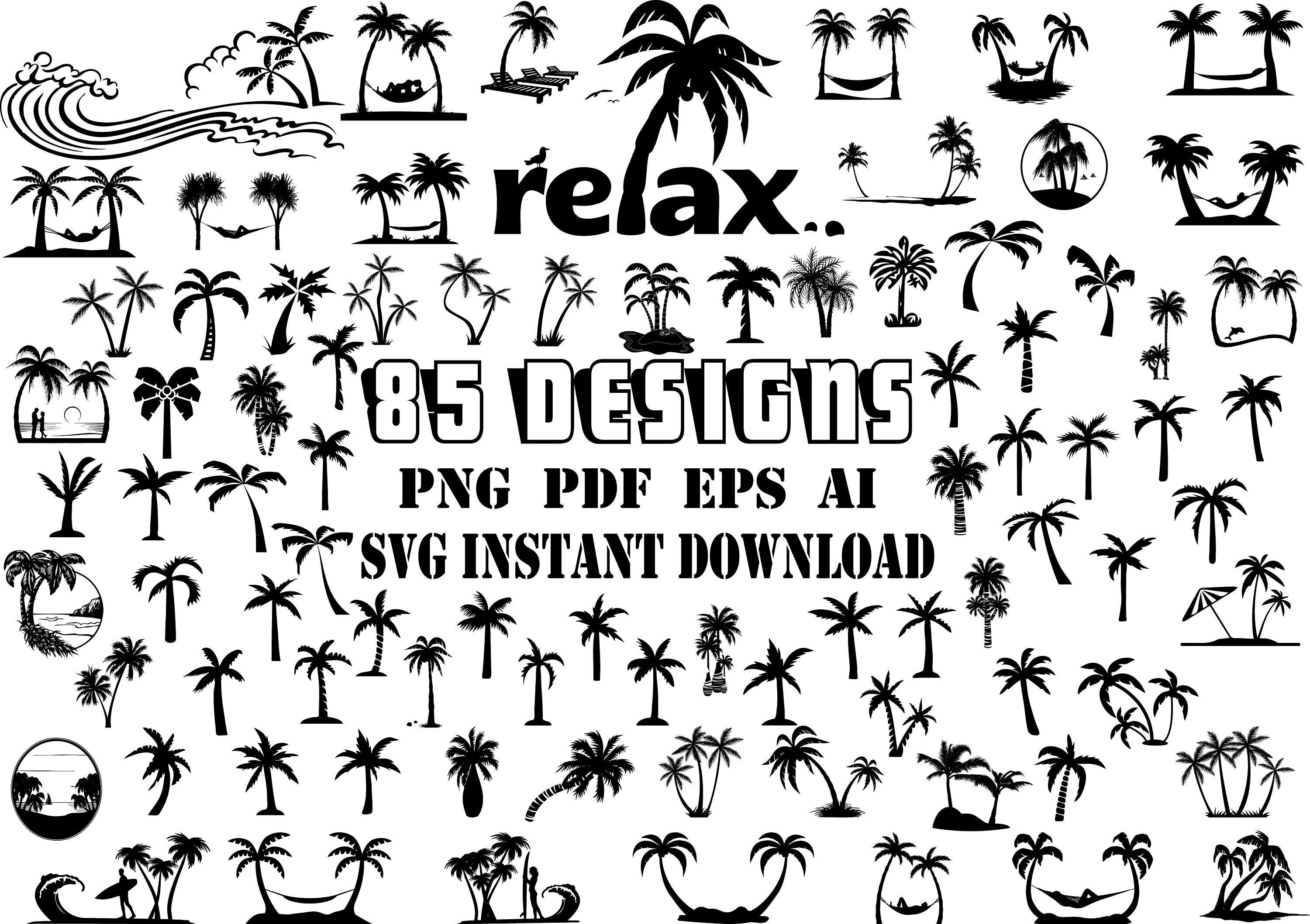 Palm Tree Svg Tropical Island Summer Sunset Vector Beach - Etsy