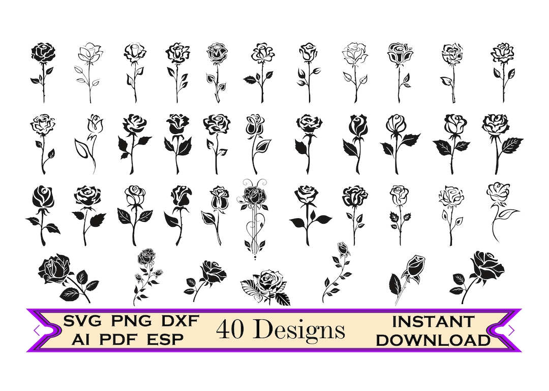 Long Stem Rose SVG , Rose Flower , Mothers Day Svg, Flower Svg, Rose ...