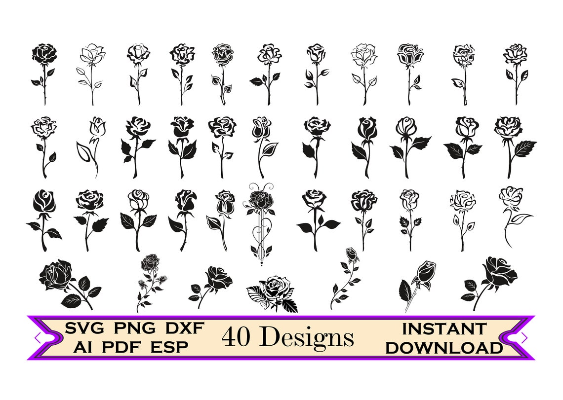 Long Stem Rose SVG Rose Flower Mothers Day Svg Flower - Etsy