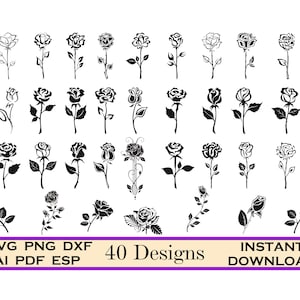 Long Stem Rose SVG Rose Flower Mothers Day Svg Flower - Etsy