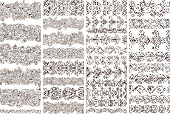 Henna Mehndi SVG Seamless Borders Bundle Pack of 34 SVG | Etsy