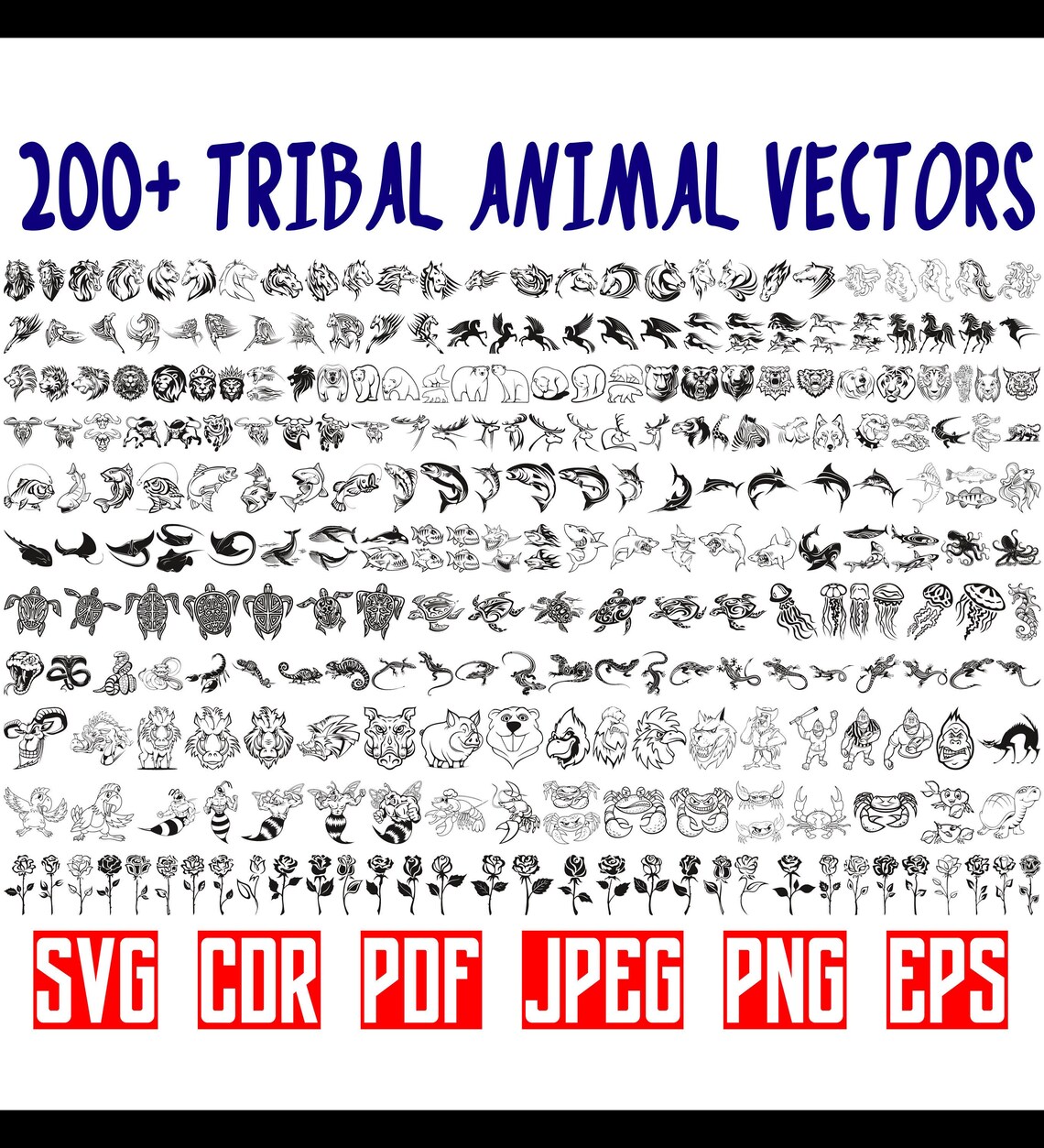 Animal Tribal Art Svg Bundle. Svg Cdr Pdf Jpeg Png Svg Files - Etsy UK