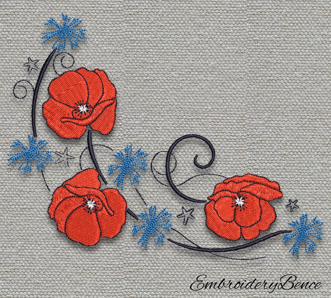 Poppy Embroidery Machine Design Flower Pes Pattern Floral Instant ...