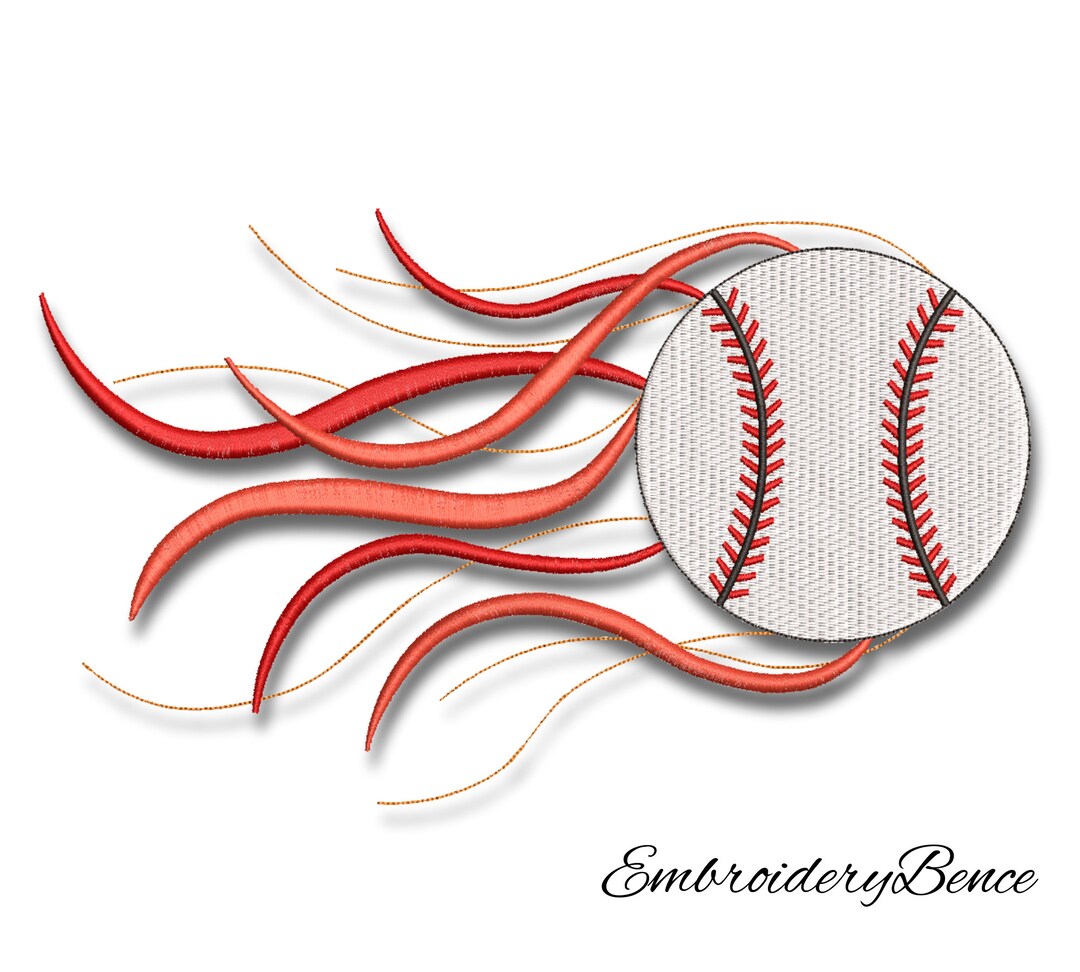 Baseball Ball Embroidery Designs Machine Fire Effect Pes Pattern - Etsy