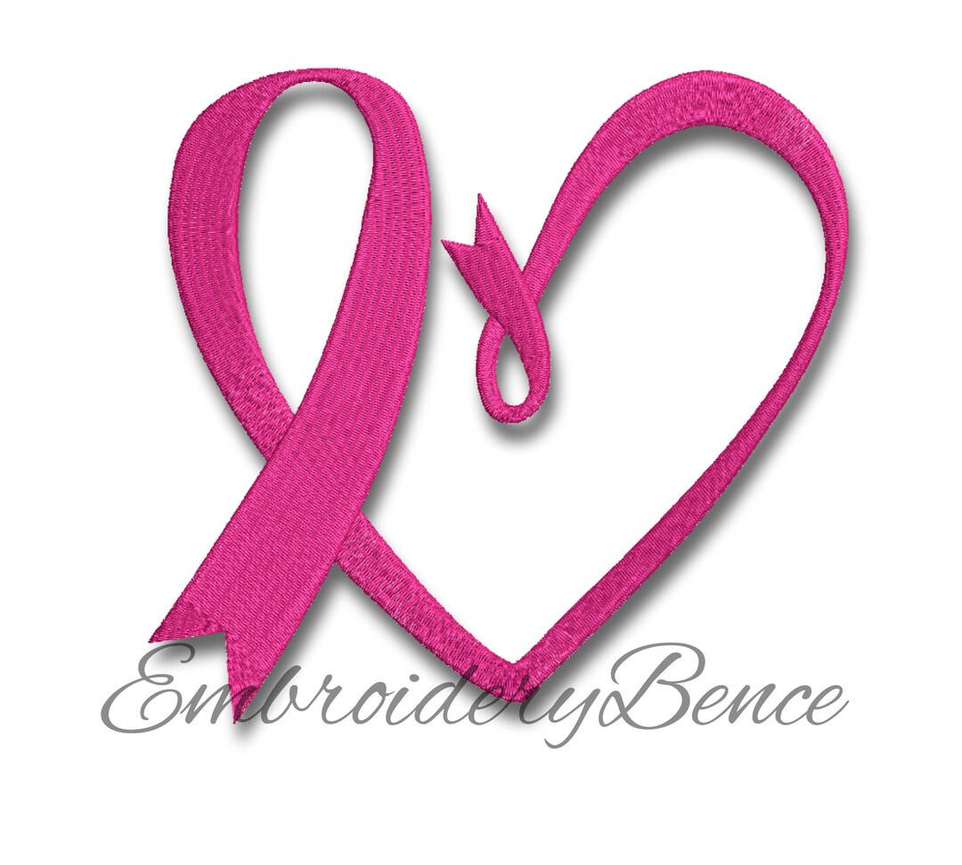 Breast Cancer Ribbon Embroidery Machine Design Heart Pes Hoop File - Etsy