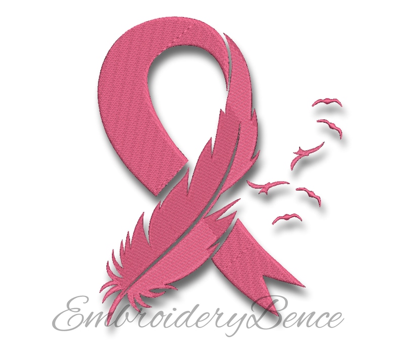 Feather Breast Cancer Embroidery Machine Design Pes Ribbon - Etsy