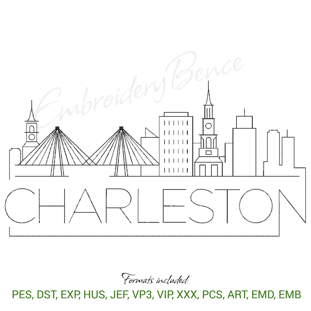 Charleston Skyline Embroidery Design – Modern Line Art – Digital ...