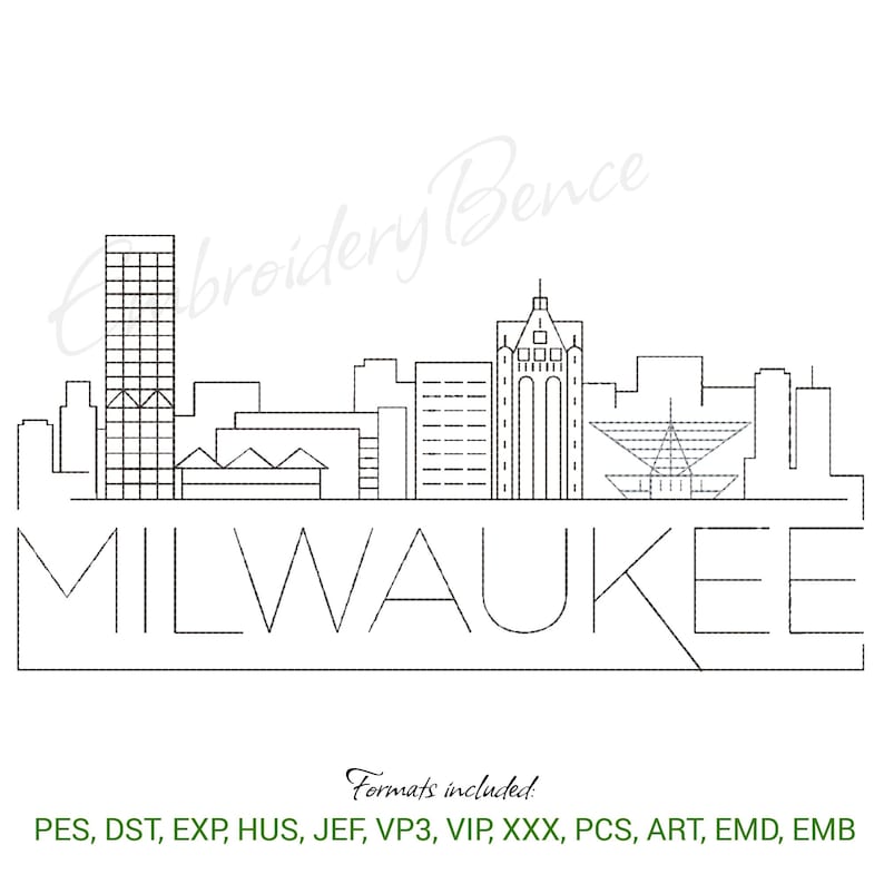 Milwaukee Skyline Embroidery Machine Design Wisconsin Pes File - Etsy
