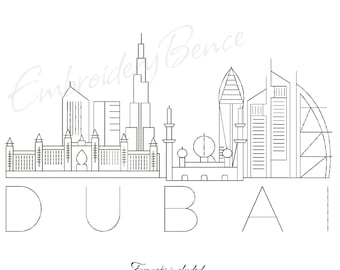 Dubai Skyline Embroidery Design, Burj Khalifa Embroidery, Dubai ...