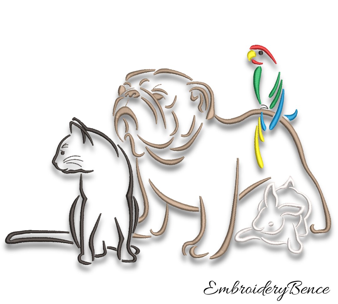 Embroidery Machine Designs Animals Pes Cat Dog Parrot Rabbit - Etsy