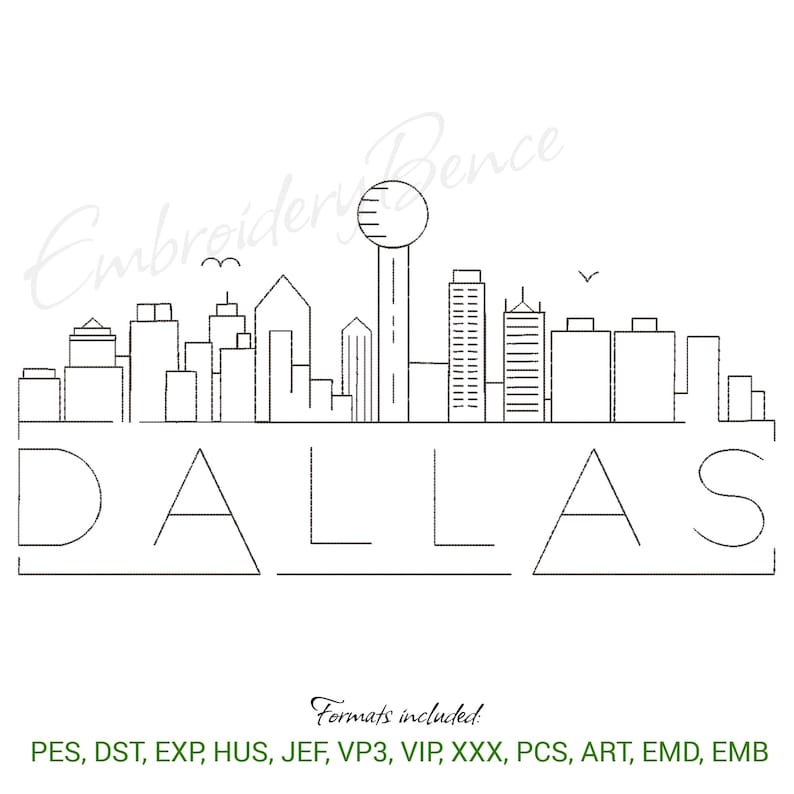 Dallas Skyline Embroidery Machine Designs Pes Pattern Instant Digital ...
