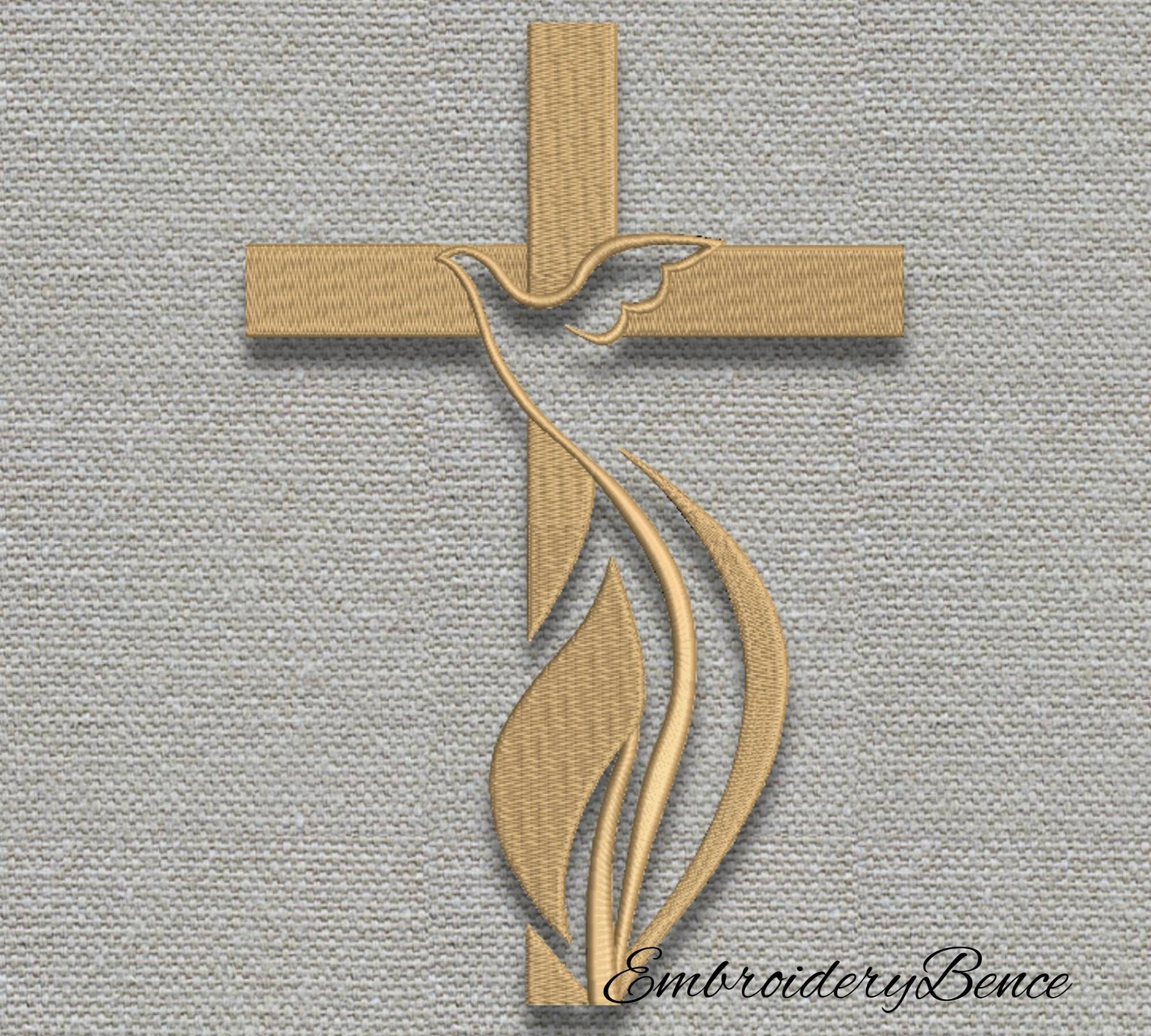 Dove cross embroidery design church logo pes pattern | Etsy