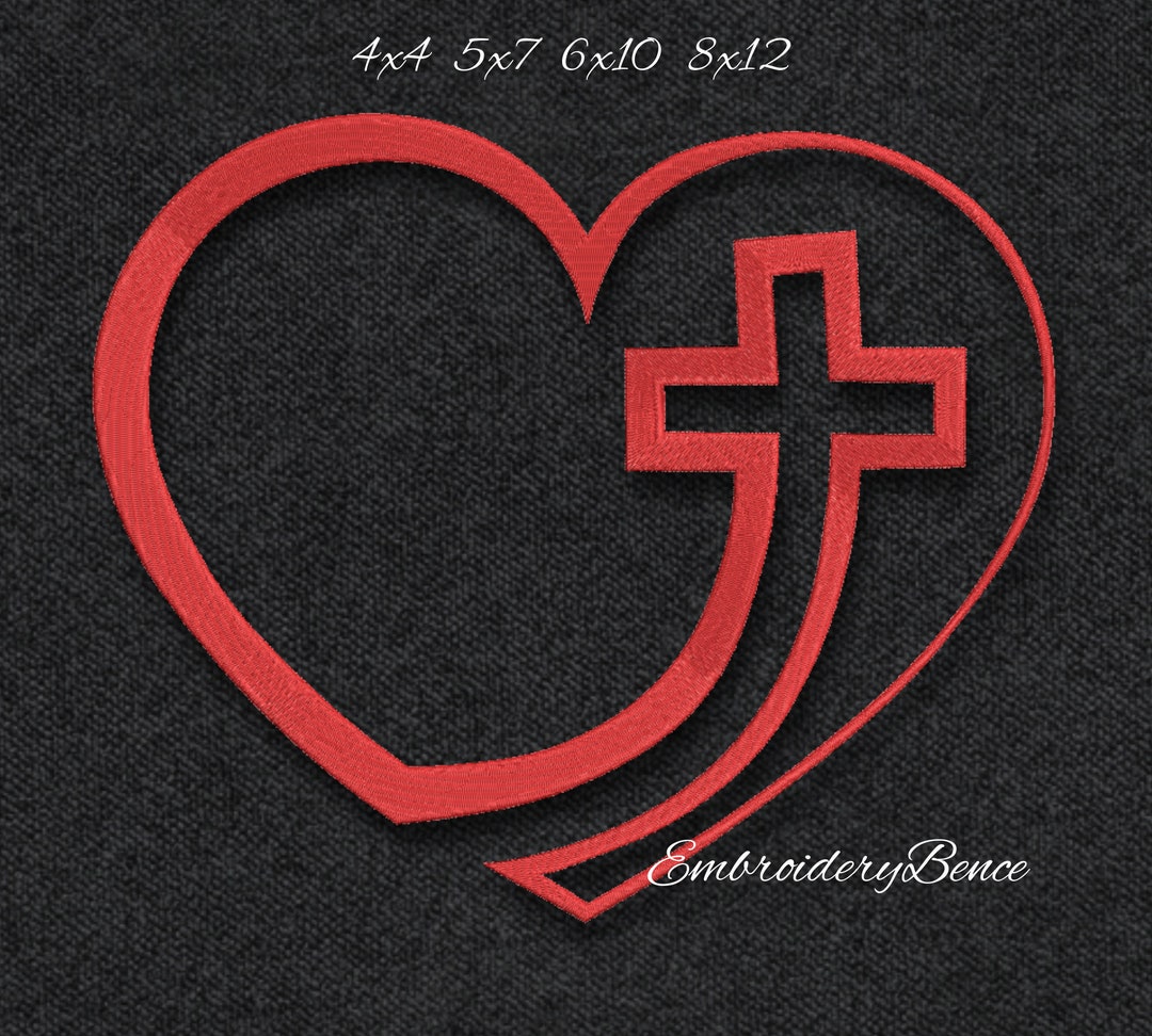 Christian Cross Machine Embroidery Design Heart Pes - Etsy
