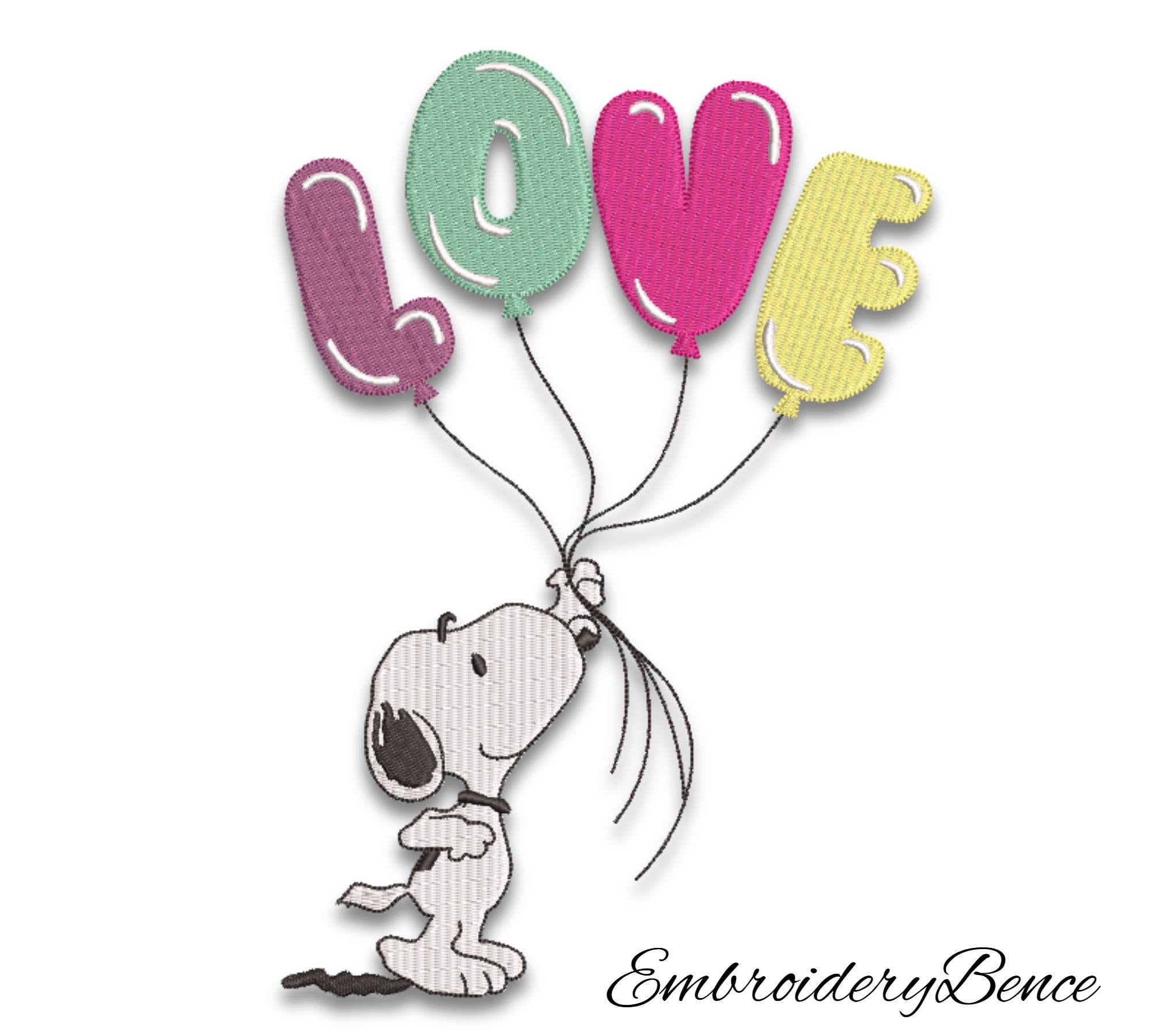 Snoopy amor bordado diseño globos pes patrón de máquina | Etsy