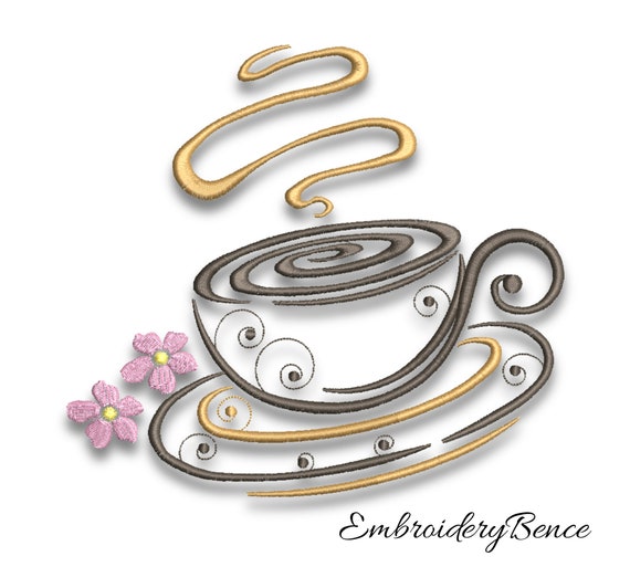 Coffee Cup Embroidery Machine Design Pes Kitchen Instant - Etsy