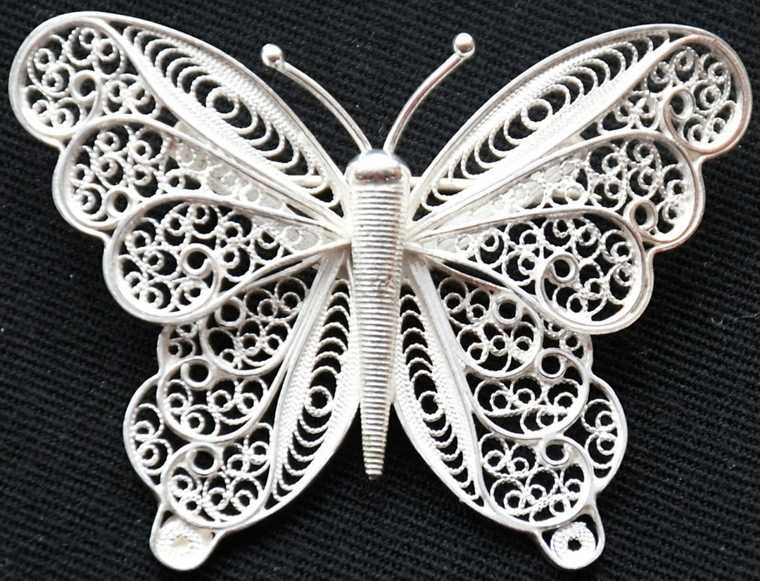 Niki Silver Filigree Butterfly Brooch - Etsy