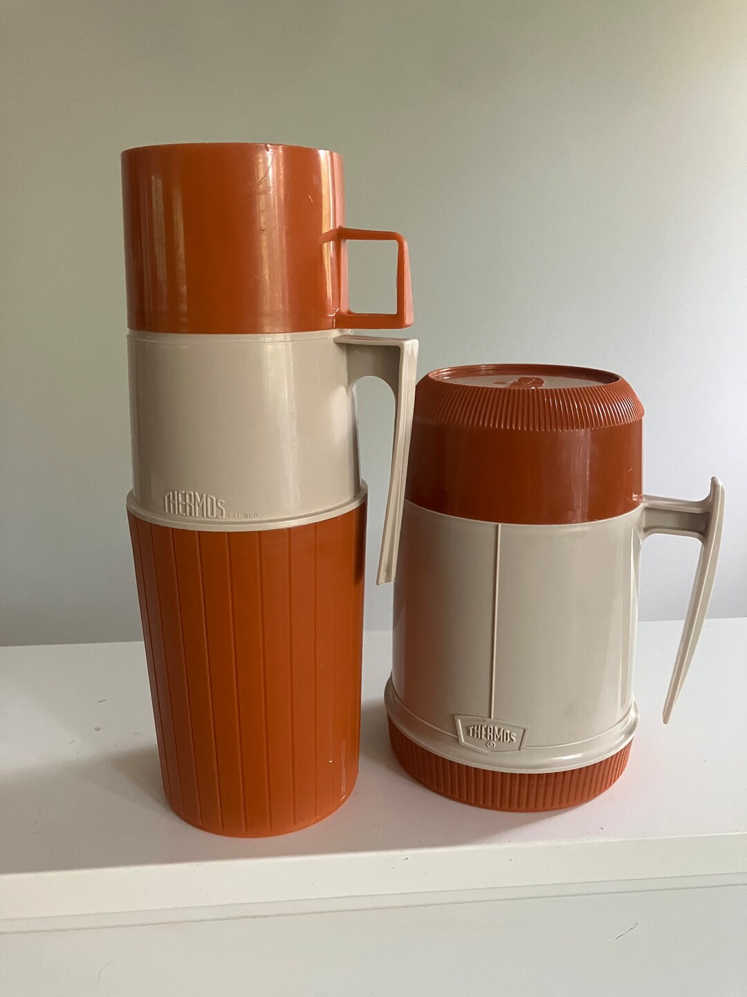Vintage Thermos Set of 2-brown and Beige Thermos-retro Thermos-coffee Thermos-retro Camping ...