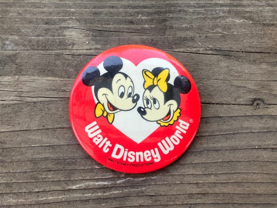A vintage-Mickey and Minnie Mouse button-Walt Disney … - Gem