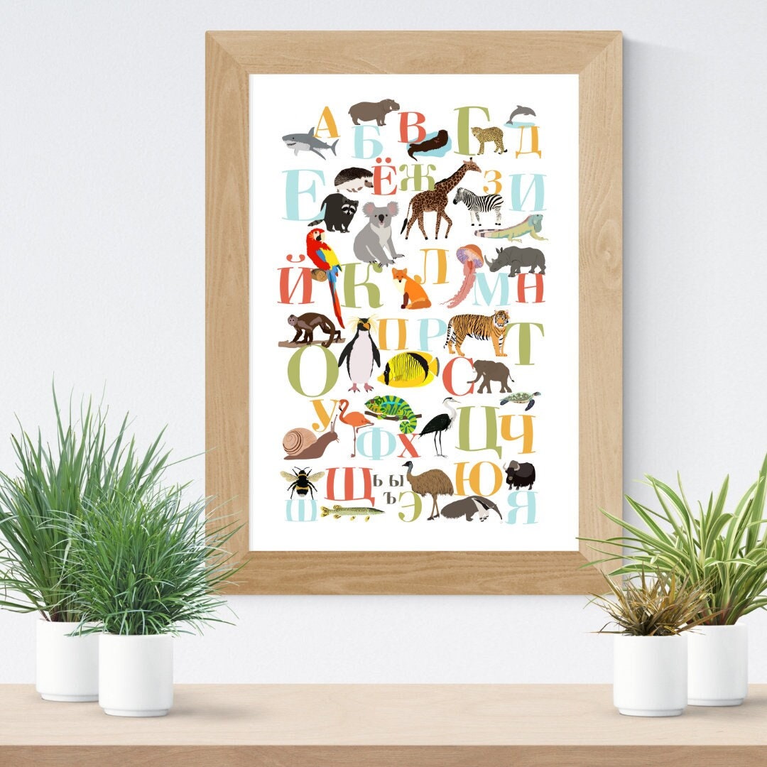Russian Cyrillic Alphabet Poster, Russian Animals ABC Poster - Etsy