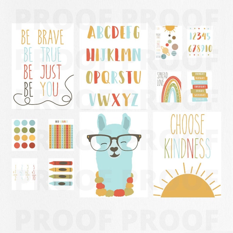 12 Preschool or Kindergarten Posters in Bright Colors With Rainbows and ...